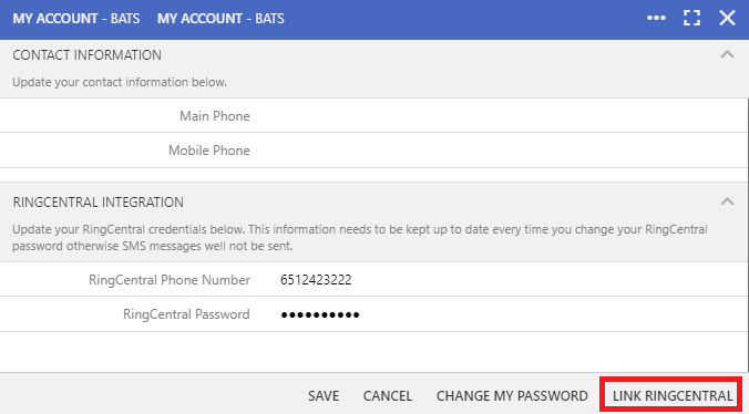 Integration with the RingCentral SMS sending API
